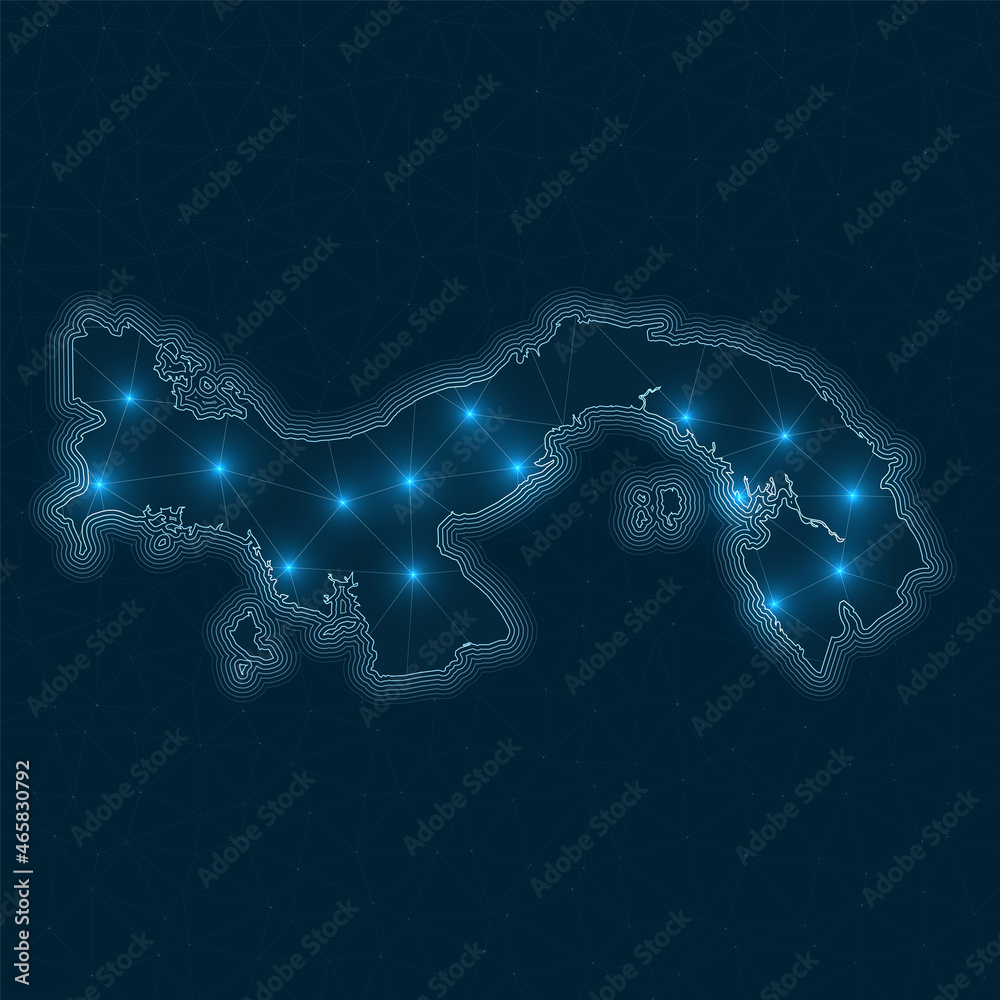 Panama network map. Abstract geometric map of the country. Digital ...