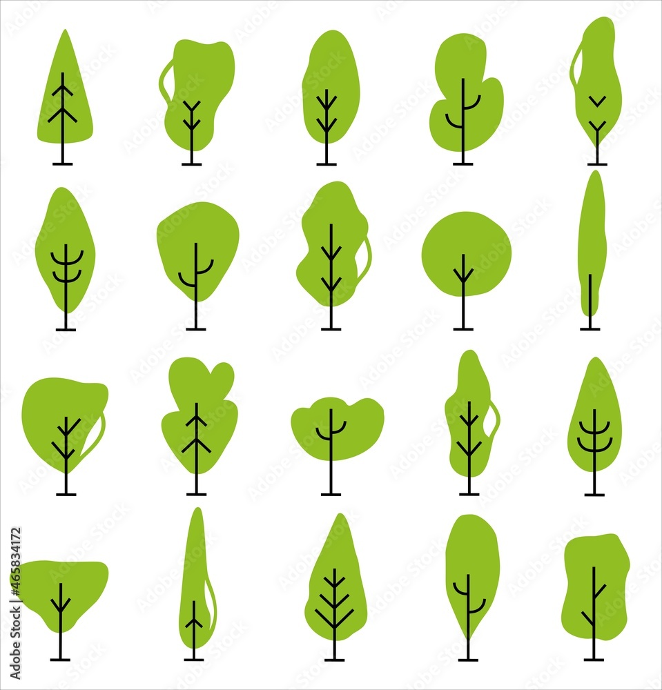 Set of linear trees icons. Forest, park, and garden tree linear signs ...