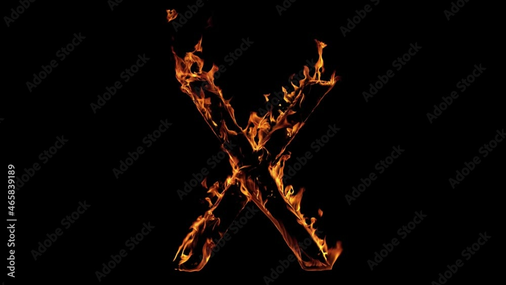 X - Single Letter of Fire Flames Alphabet on Black Background. Super ...