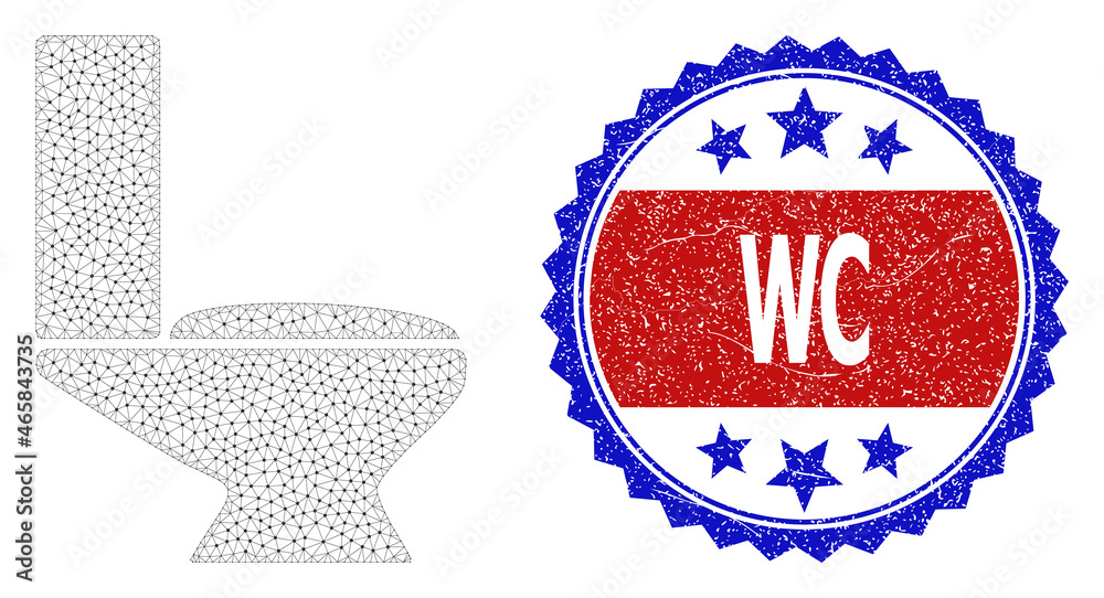 WC grunge seal print, and toilet icon mesh structure. Red and blue ...