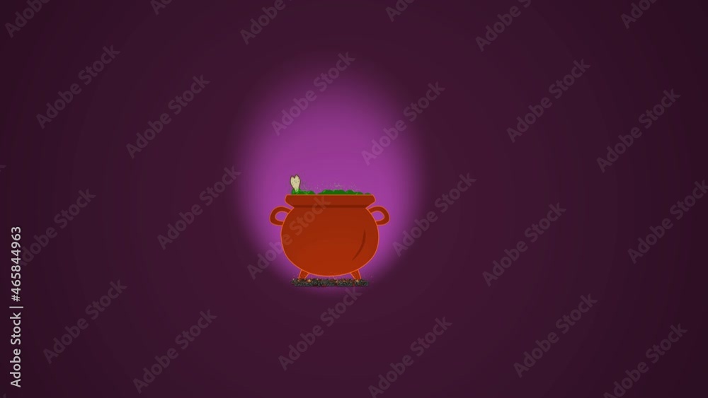 Animated witch's cauldron with green boiling potion for Halloween ...