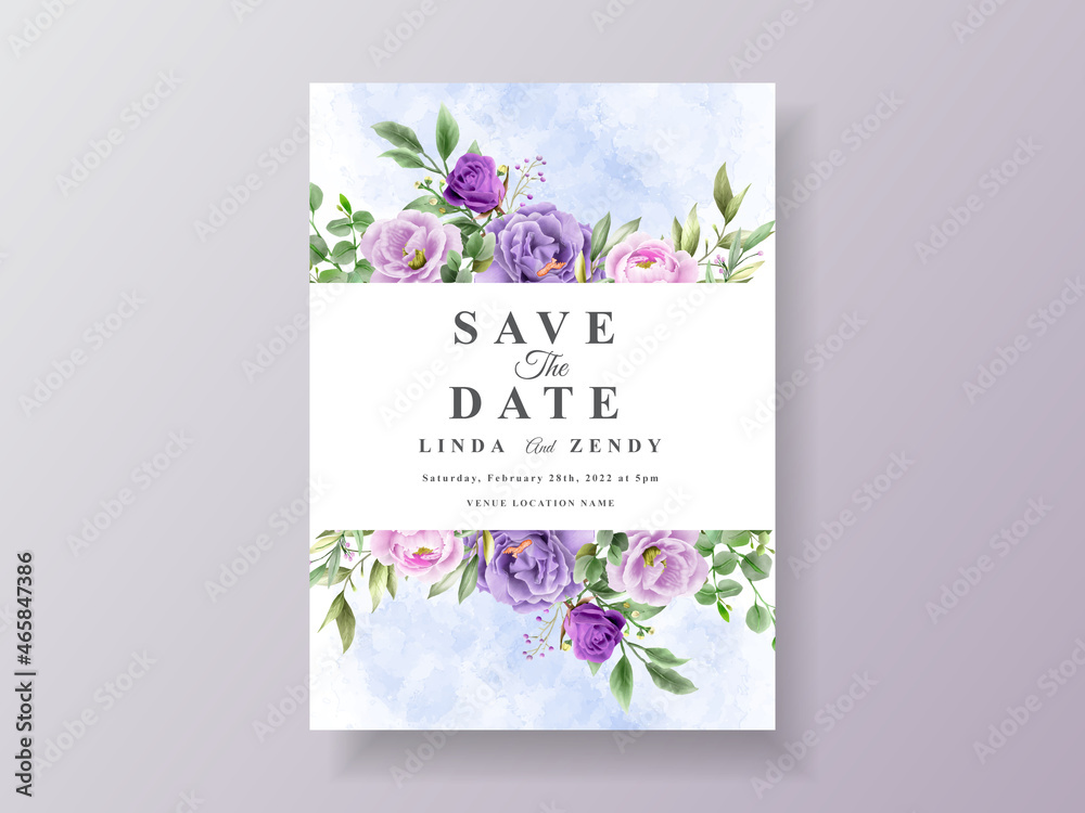 Beautiful purple rose wedding invitation Stock Vector | Adobe Stock