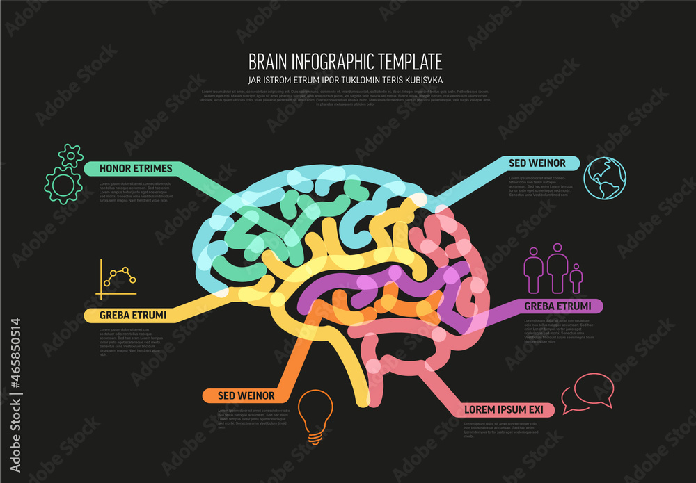 Multipurpose Thick Line Infographic Dark Template with Human Brain ...