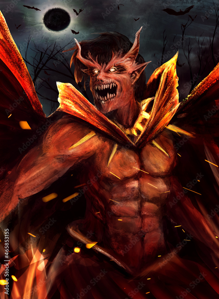 Poster A hellish demon with horns and glowing eyes – Muurposter ...