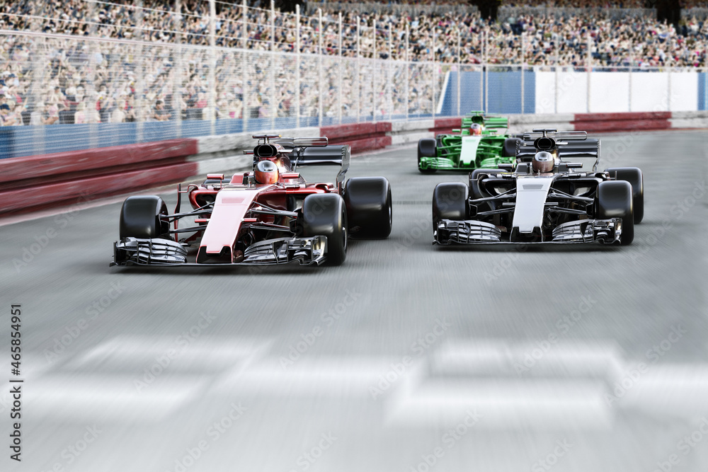 Motor sports competitive team racing.Crowd cheering with fast moving ...