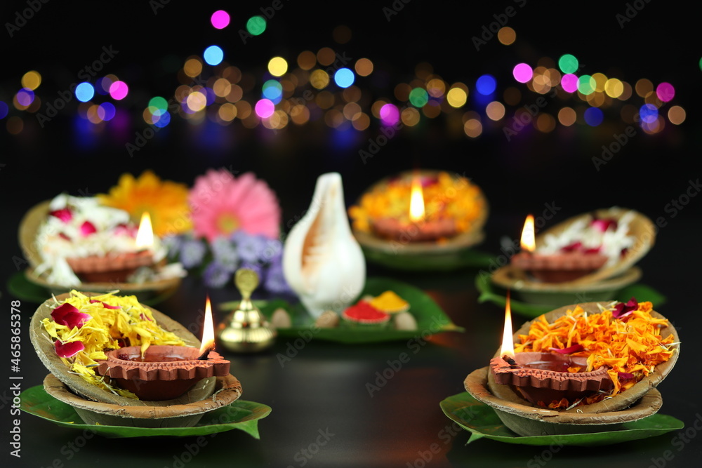 Diya Or Deep Lit In Leaf bowls On Called Patravali or Pattal Dona ...