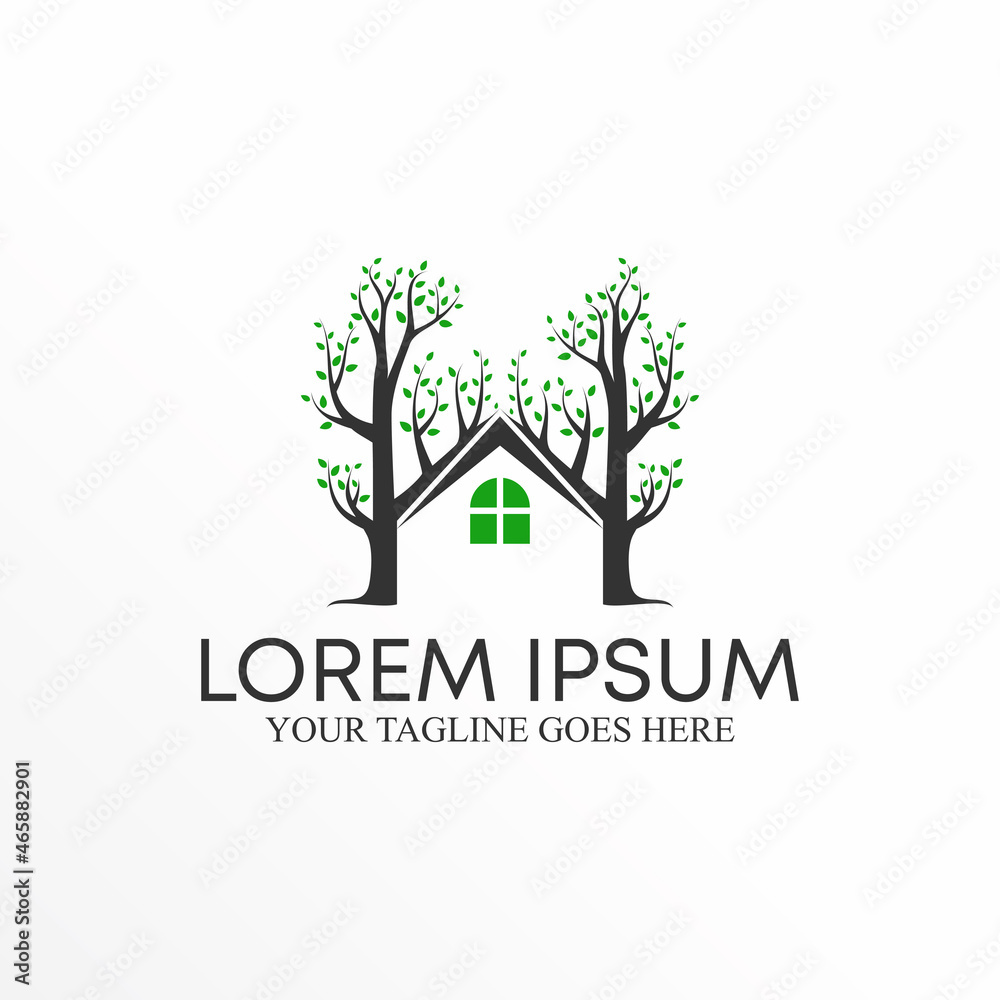 two Tree and roof house with window image graphic icon logo design ...