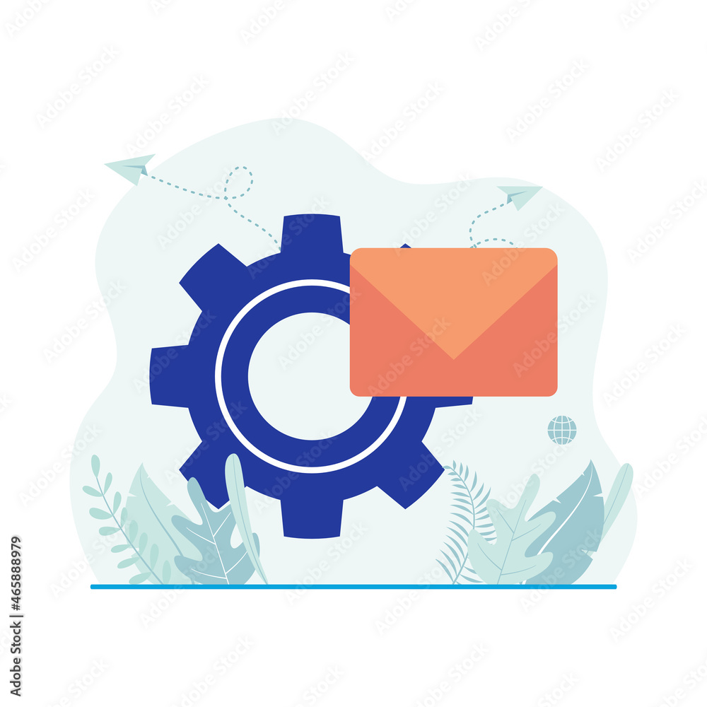 Email automation, digital marketing vector illustration. Gear and ...