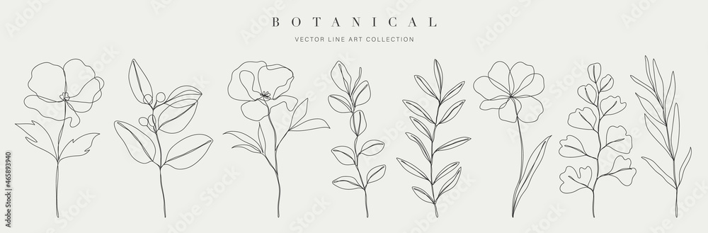 Botanical arts. Hand drawn continuous line drawing of abstract flower ...