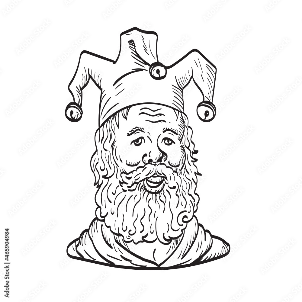Drawing sketch style illustration of an old court jester or fool ...