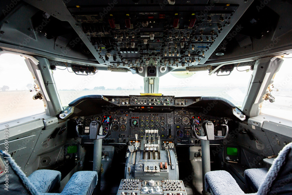 Cockpit of a commercial airliner plane Stock Photo | Adobe Stock