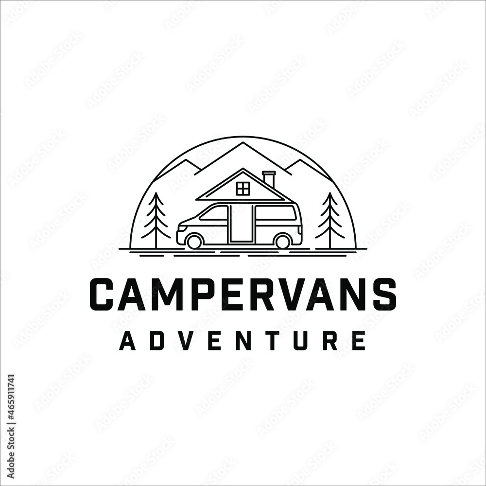 Campervan adventure logo with minimalist line design Stock Vector ...