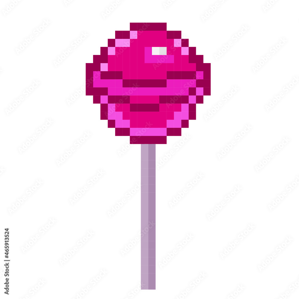 Pixel art lollipop illustration. Vintage classic round lollipop in ...