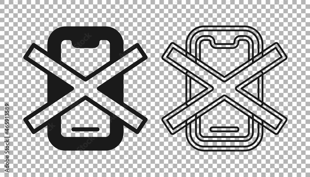 Black No cell phone icon isolated on transparent background. No talking ...