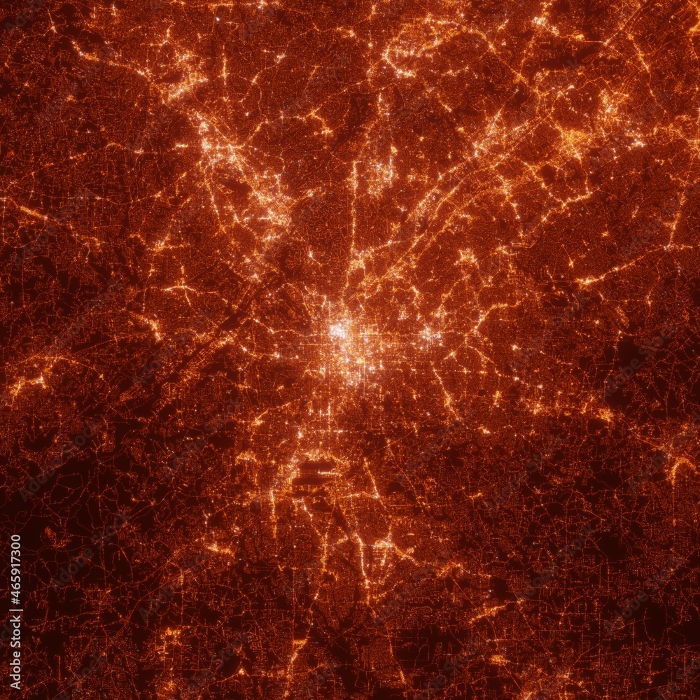 Atlanta city lights map, top view from space. Aerial view on night ...