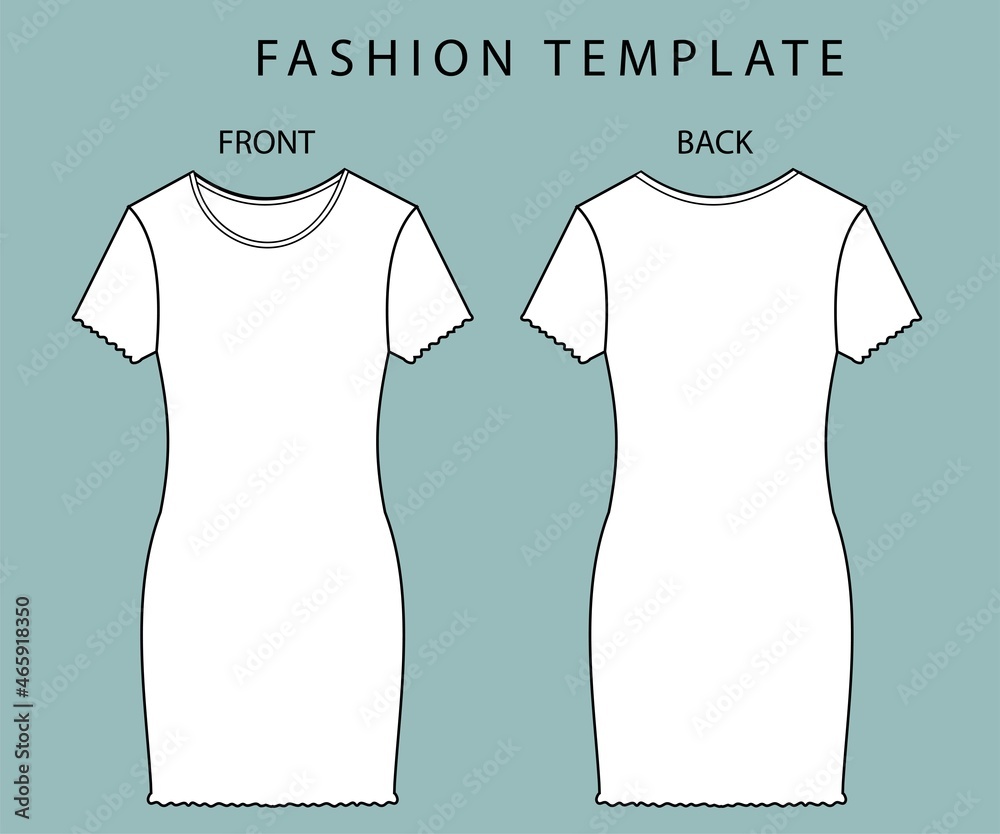 dress front and back view. dress fashion flat sketch template. Stock ...