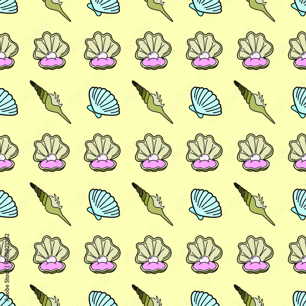 Vector seamless pattern with seashells . Creative design with color ...