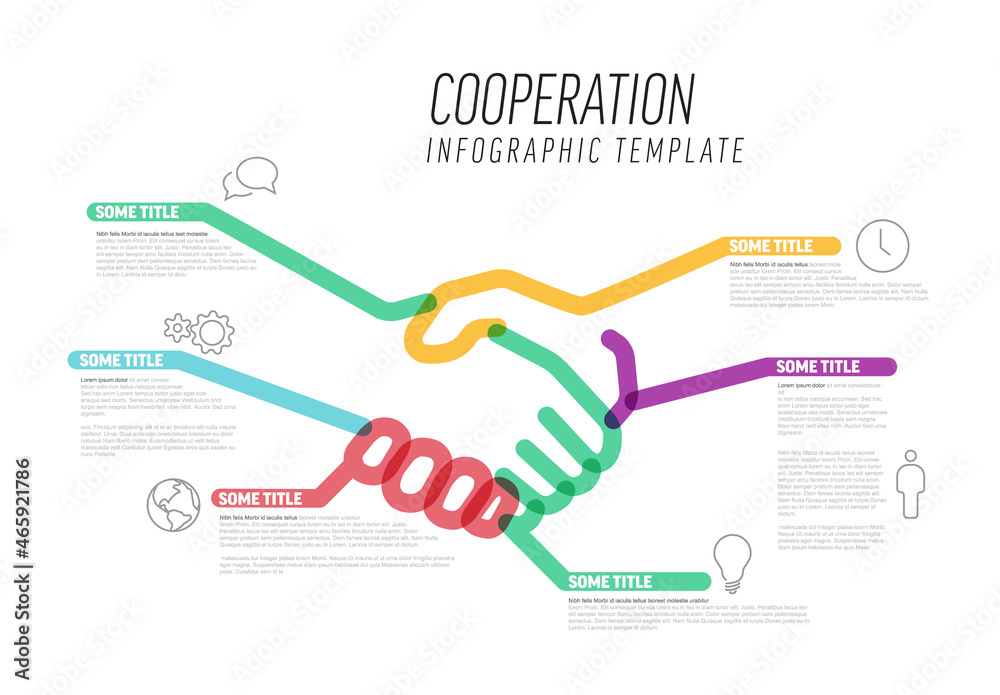 Infographic cooperation template made from lines and icons with ...