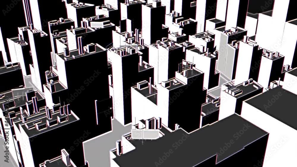 AERIAL. Cinematic video and Top view of animated city center at sunset ...