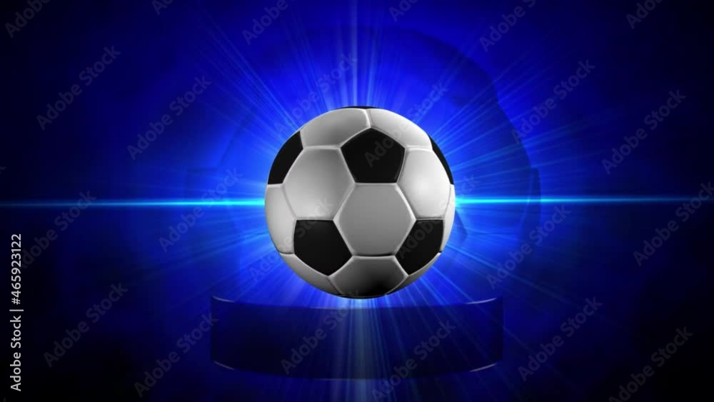 Rotating soccer ball isolated on blue background and beeping watermark ...