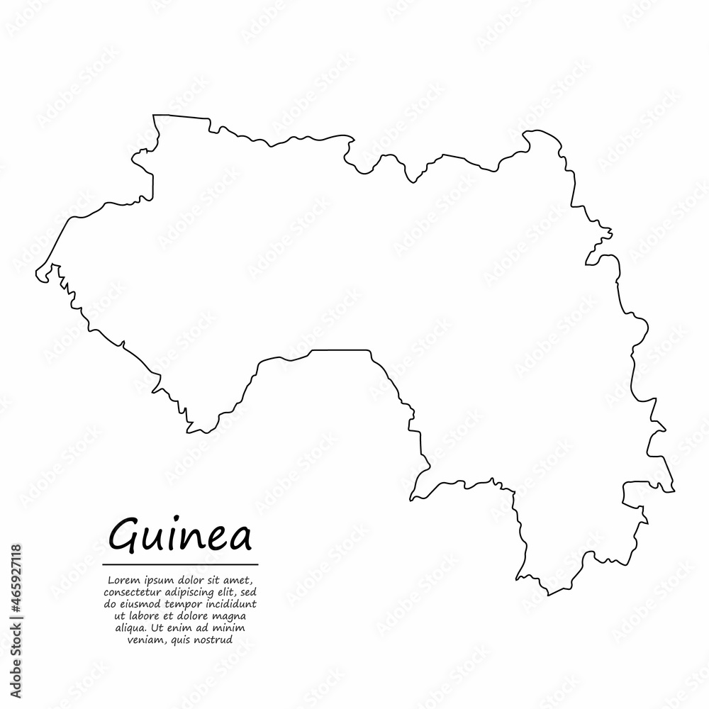 Simple outline map of Guinea, silhouette in sketch line style Stock ...