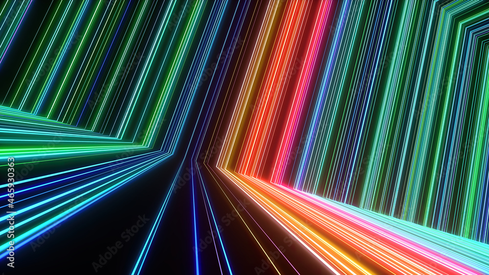3d render, abstract neon background with glowing colorful lines ...