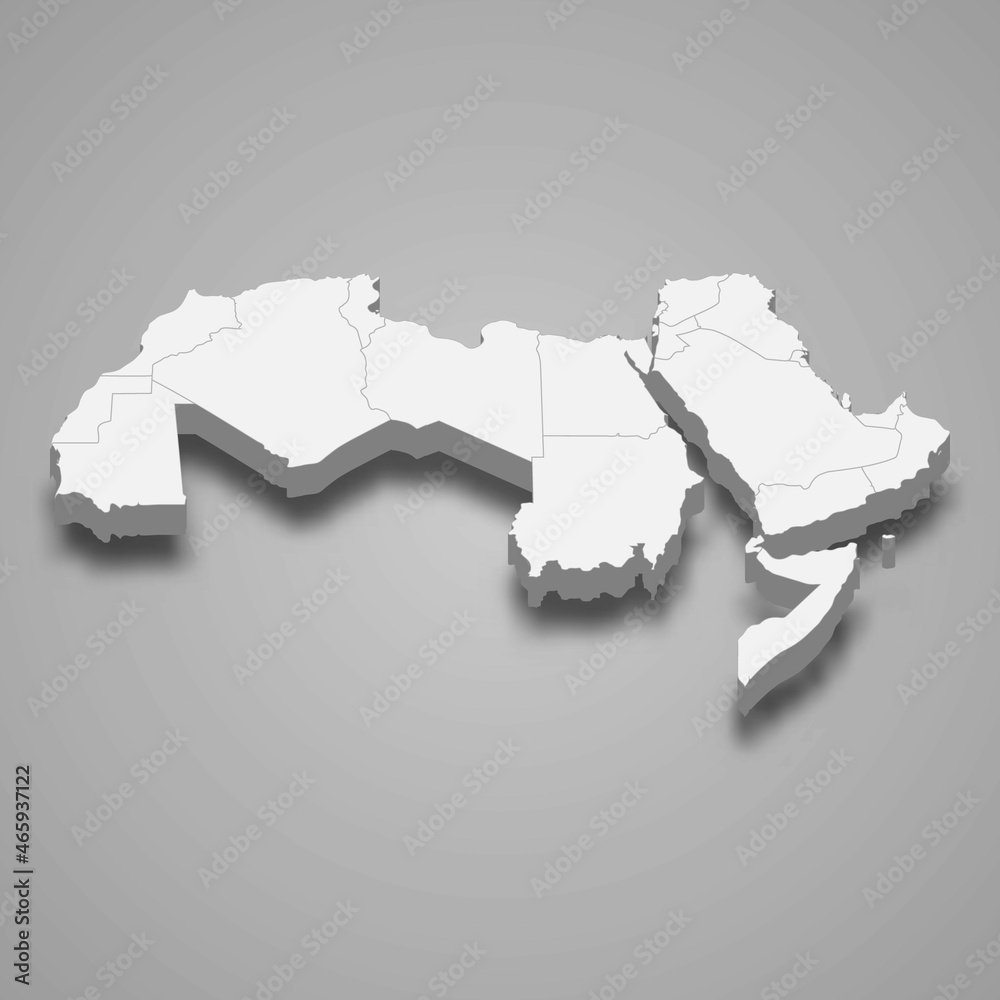 3d isometric map of Arab world region, isolated with shadow Stock ...