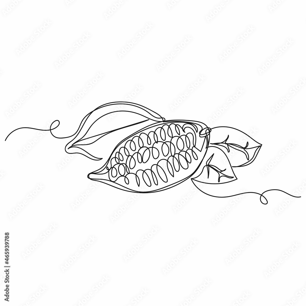 Vector continuous one single line drawing icon of cocoa pods and cocoa ...