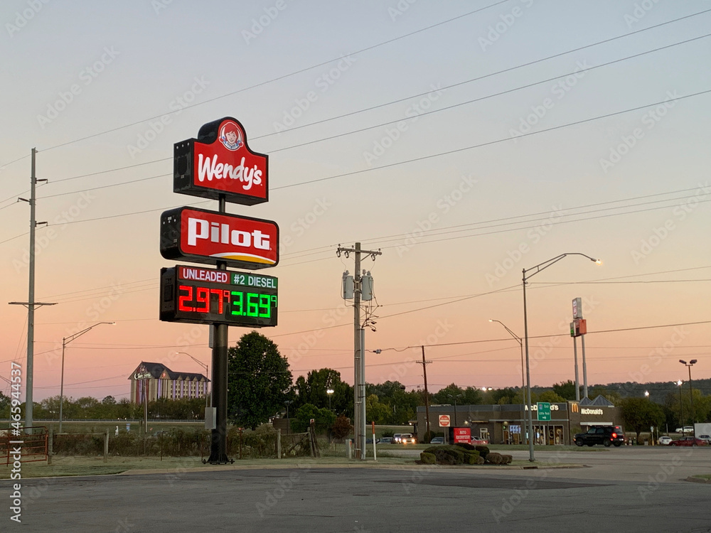 Pilot fuel station convenience store truck stop sign with fuel prices ...