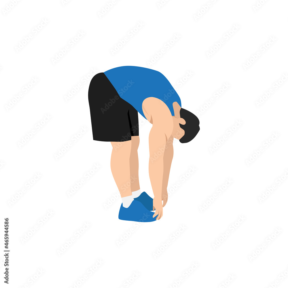 Man doing Ragdoll. Forward bend. Fold stretch exercise. Flat vector ...