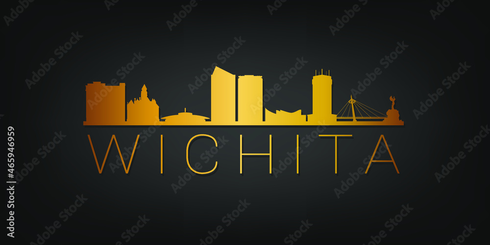 Wichita, KS, USA Gold Skyline City Silhouette Vector. Golden Design ...
