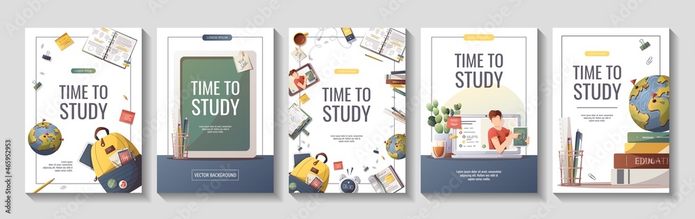 Set of flyers with study supplies for Studying, education, learning ...