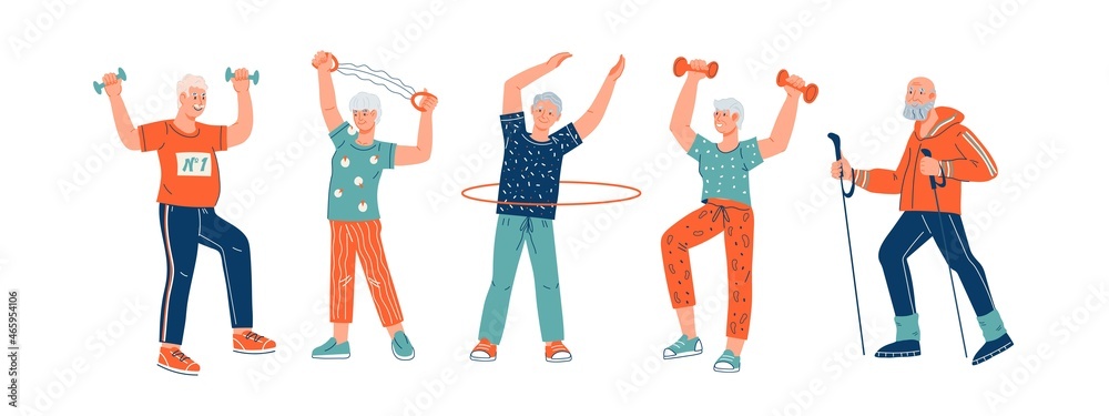 Elderly senior people group exercise. Old men and women doing sport ...