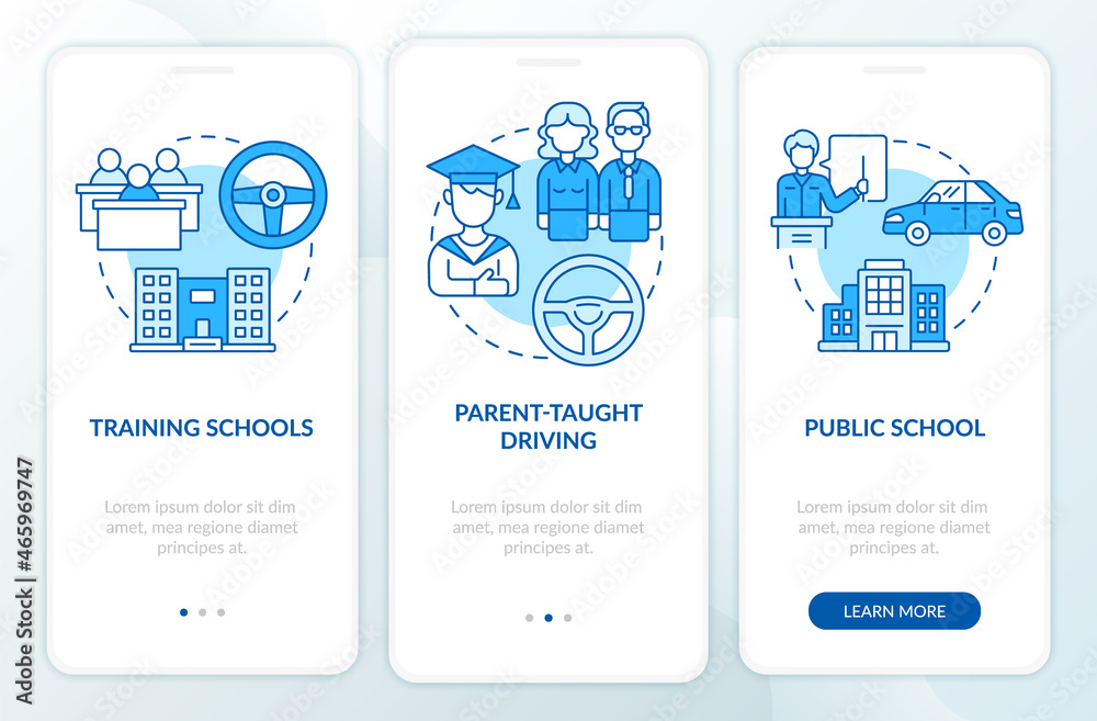Driver education for teens blue onboarding mobile app page screen ...