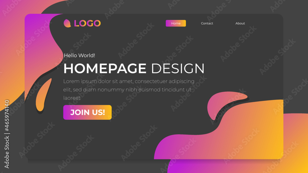 Dark theme web homepage design template with gradient abstract vector ...