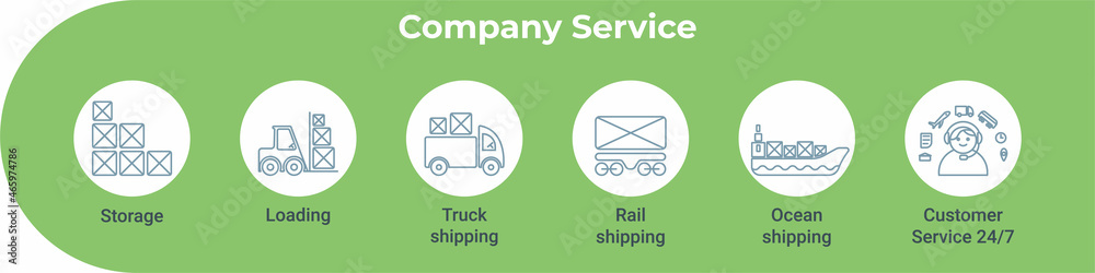Logistics company service web banner with outline icons on white ...