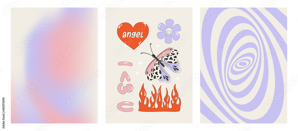 Set of posters on the theme of the 00s. Geometric abstract poster ...