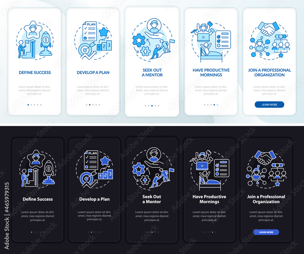 Vecteur Stock Successful career advancement onboarding mobile app page ...