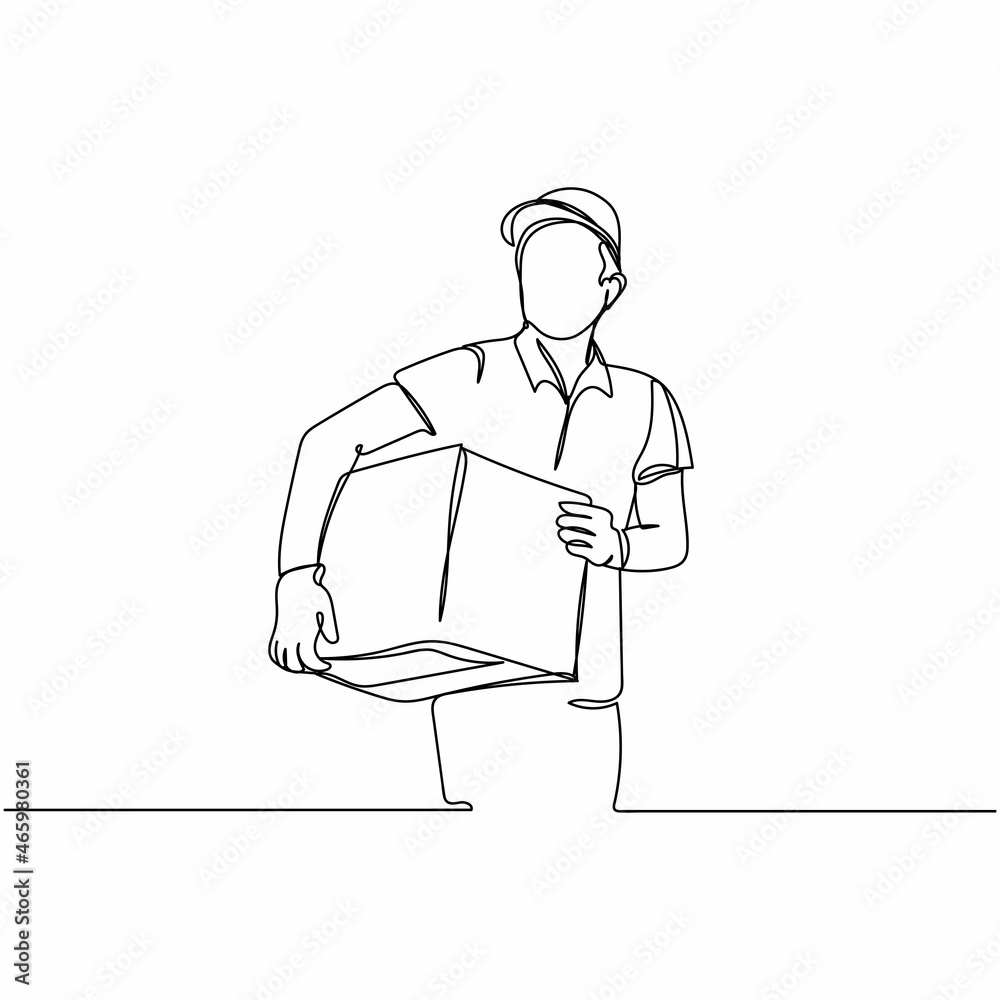 Vector continuous one single line drawing icon of mail man deliver ...