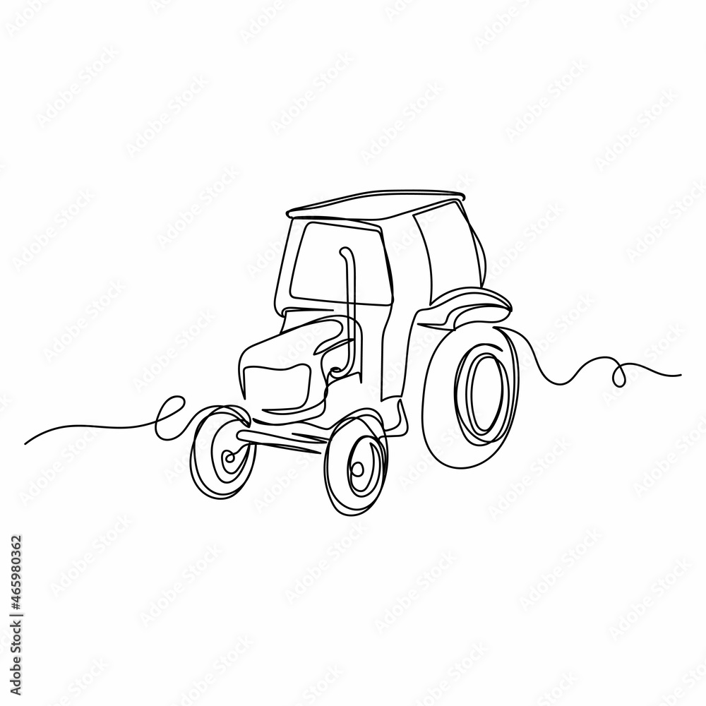 Vector continuous one single line drawing icon of tractor in silhouette ...