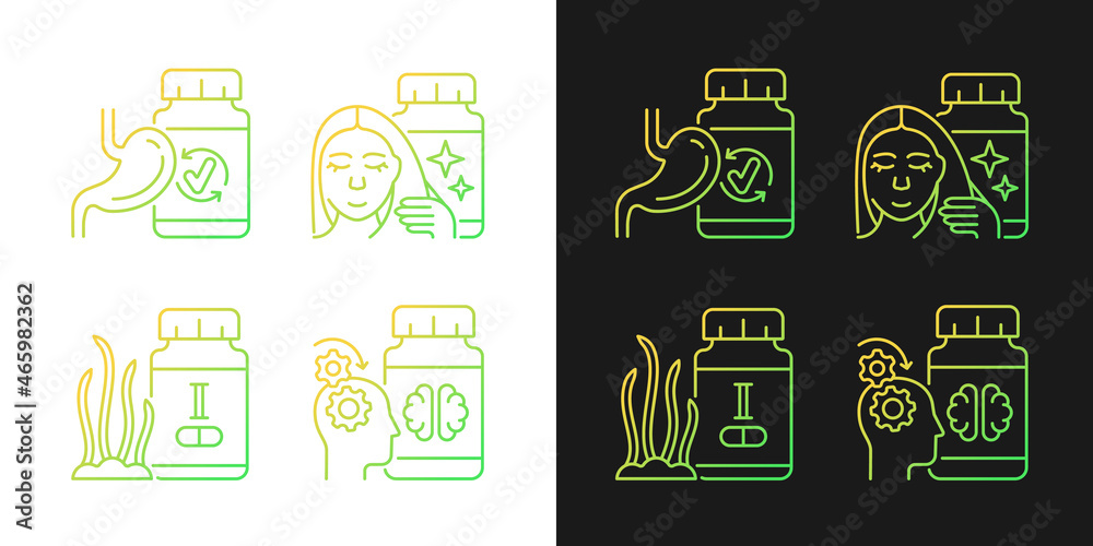 Food supplements gradient icons set for dark and light mode. Beauty ...
