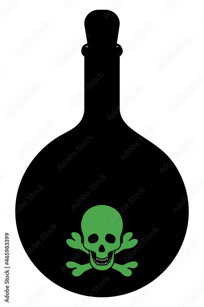 Poison bottle. Silhouette. A vessel in the shape of a circle. Green ...