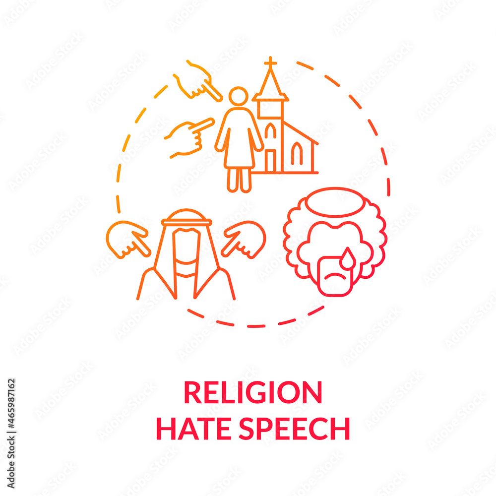 Religion hate speech red gradient concept icon. Religious insults ...