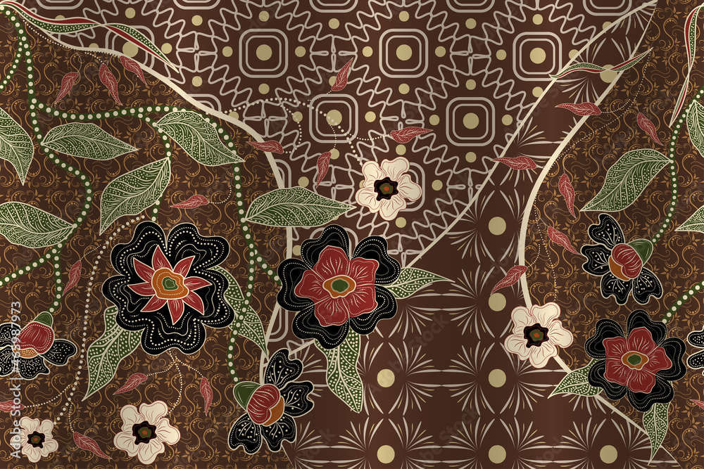 hand drawn batik traditional floral beautiful concept. vintage ...
