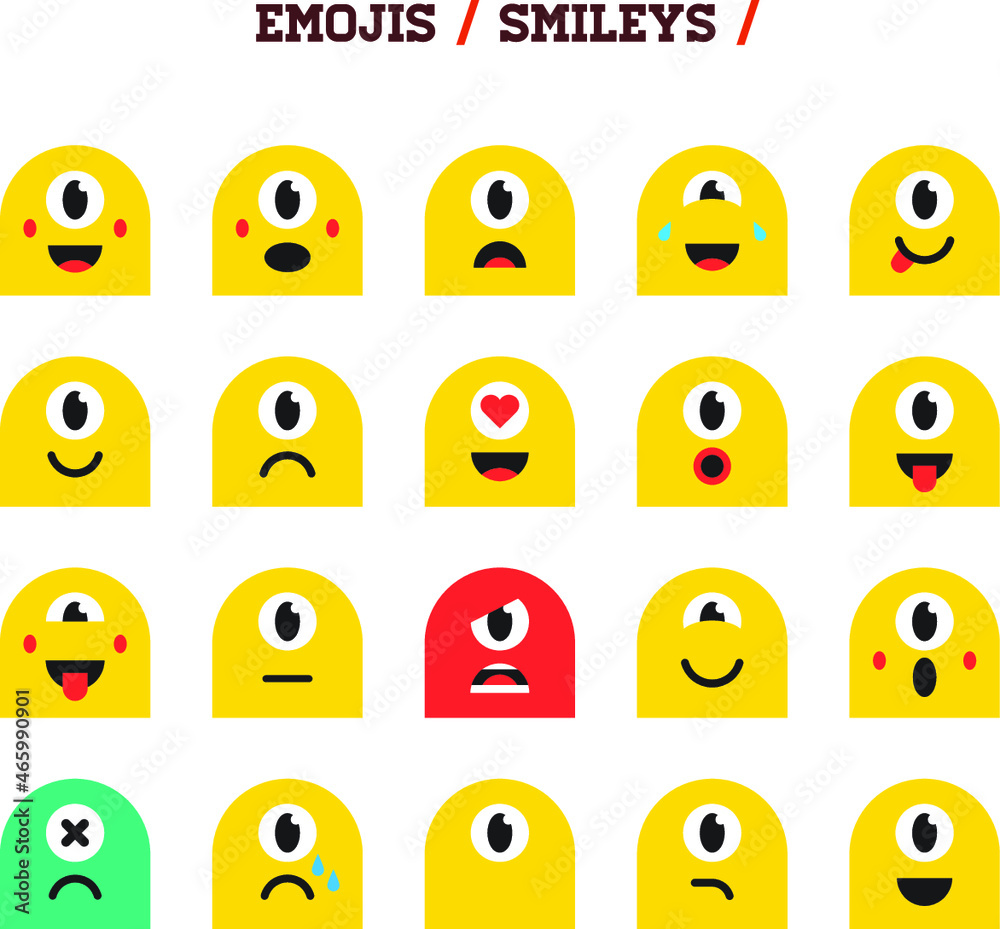 Vetor de Big set of emoticon smile icons. Cartoon emoji set. Funny Face ...