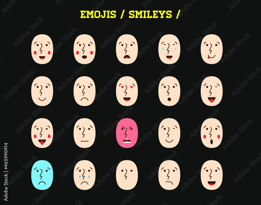 Big Set Of Emoticon Smile Icons Cartoon Emoji Set Vector Emoticon Set