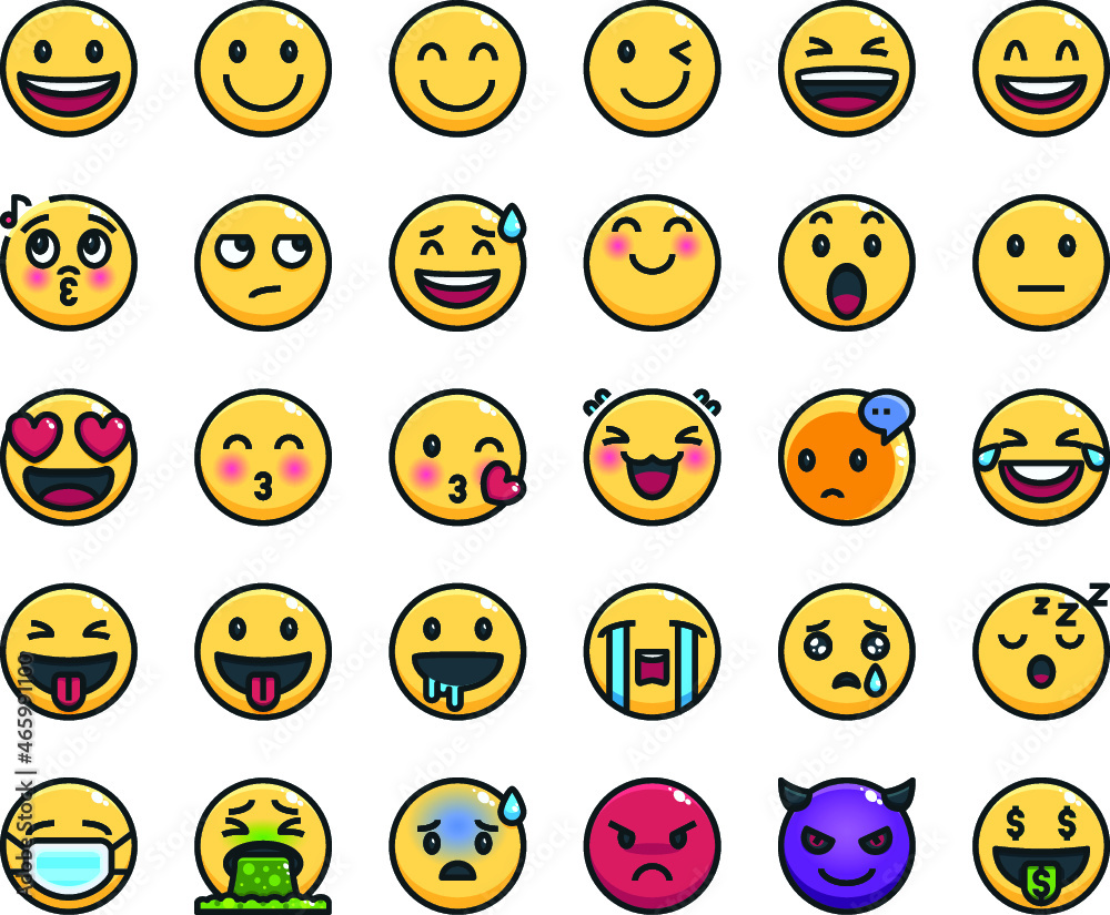 Big Set Of Emoticon Smile Icons Cartoon Emoji Set Vector Emoticon Set