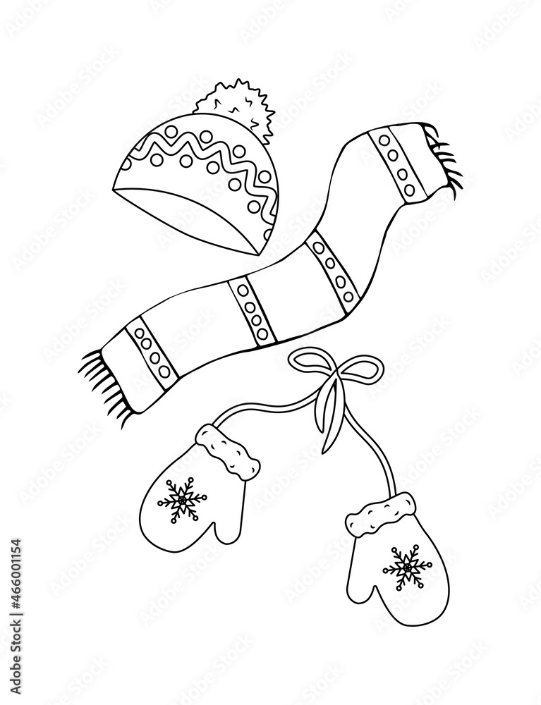 Cute winter clothes ornate with snowflakes. Black and white Christmas ...