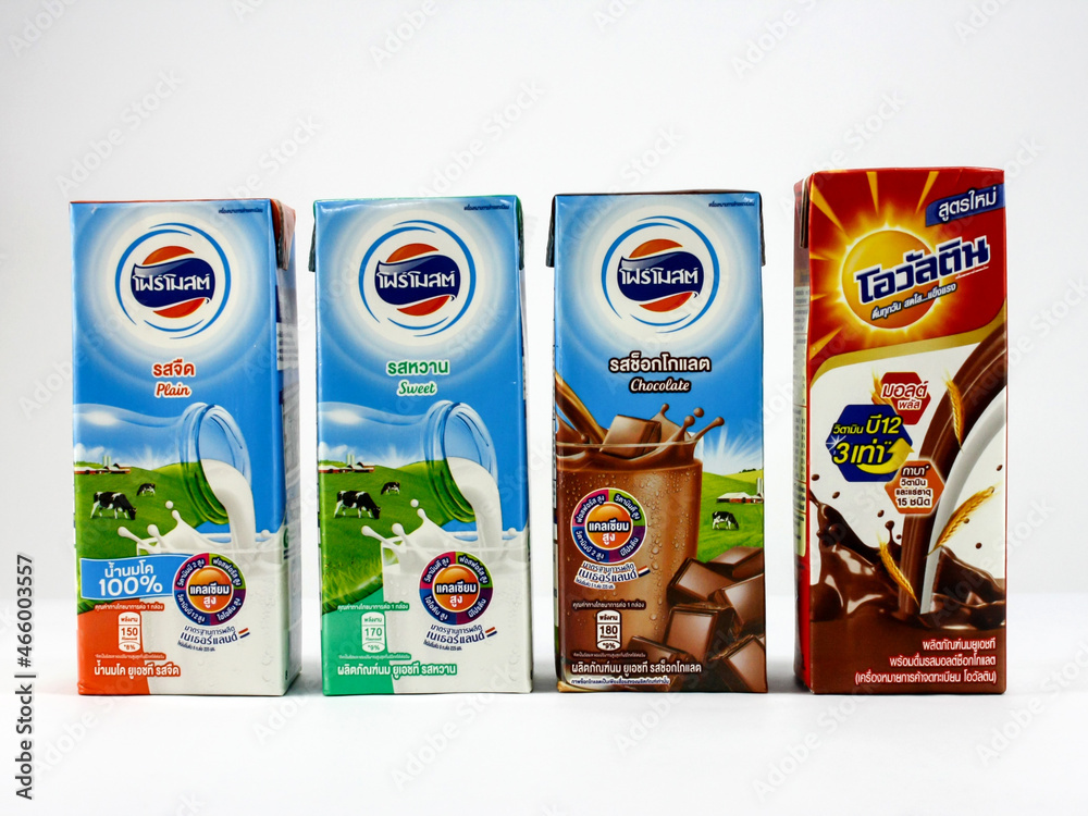 Bangkok,Thailand - April 08 ,2018 : Ready to drink milk Thai Brand ...