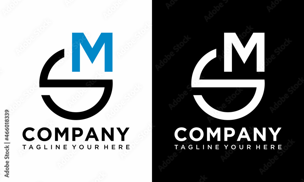 Initial letters SM circle shape monogram black and blue simple logo ...